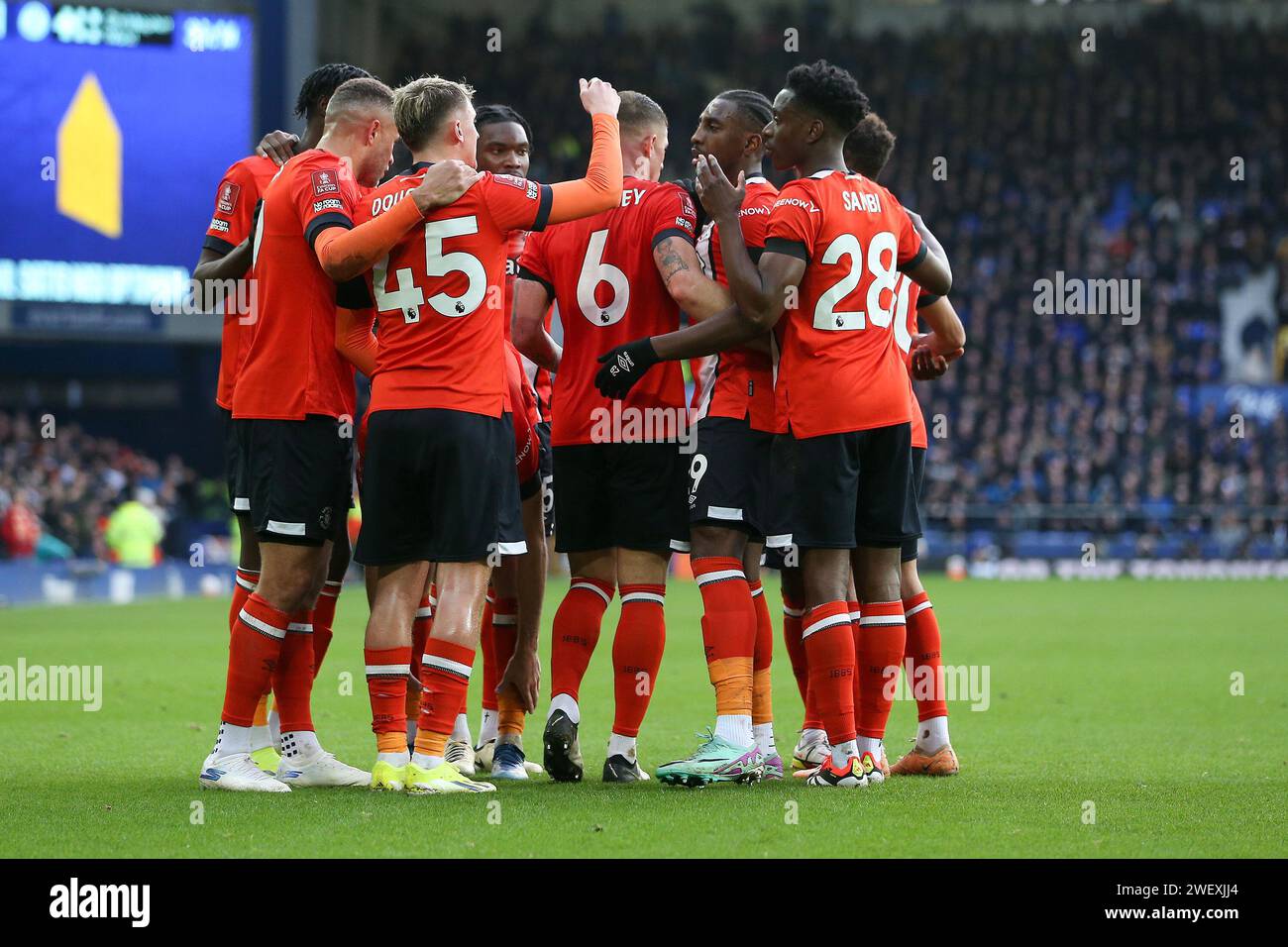 Liverpool, UK. 27th Jan, 2024. Luton Town players celebrate after ...