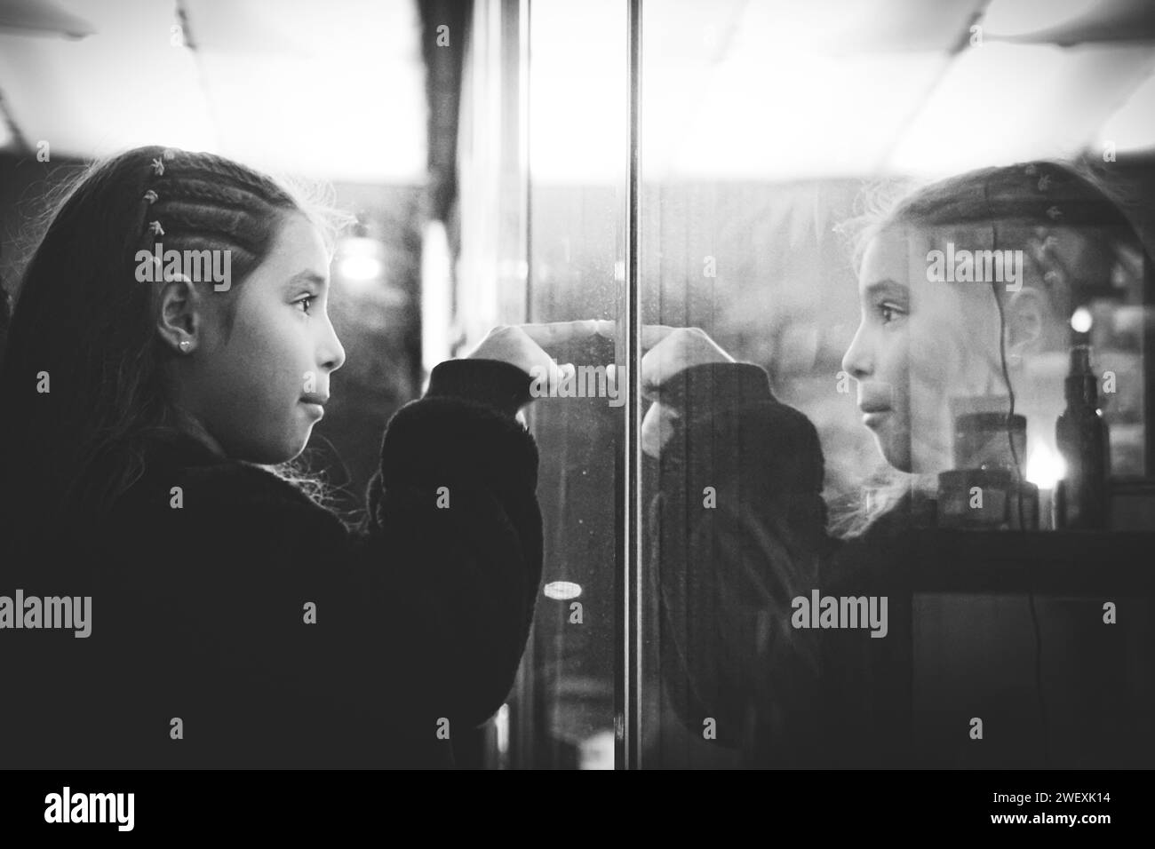 A child pointing on a window Stock Photo - Alamy