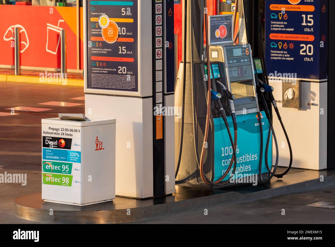 Dispensing device at a Repsol company service station with the new 100% ...