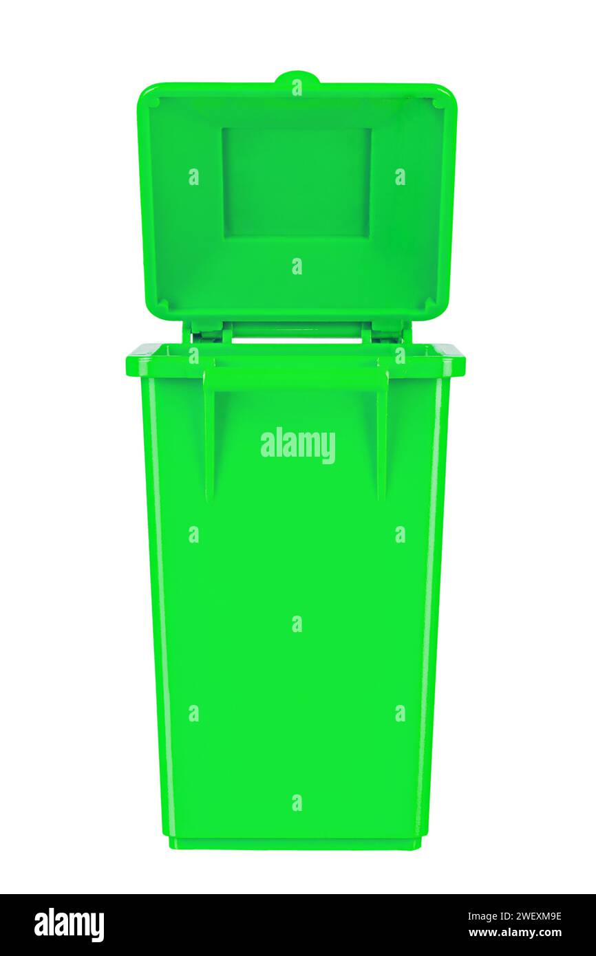 A new unbox green large plastic bin isolated on white background ...