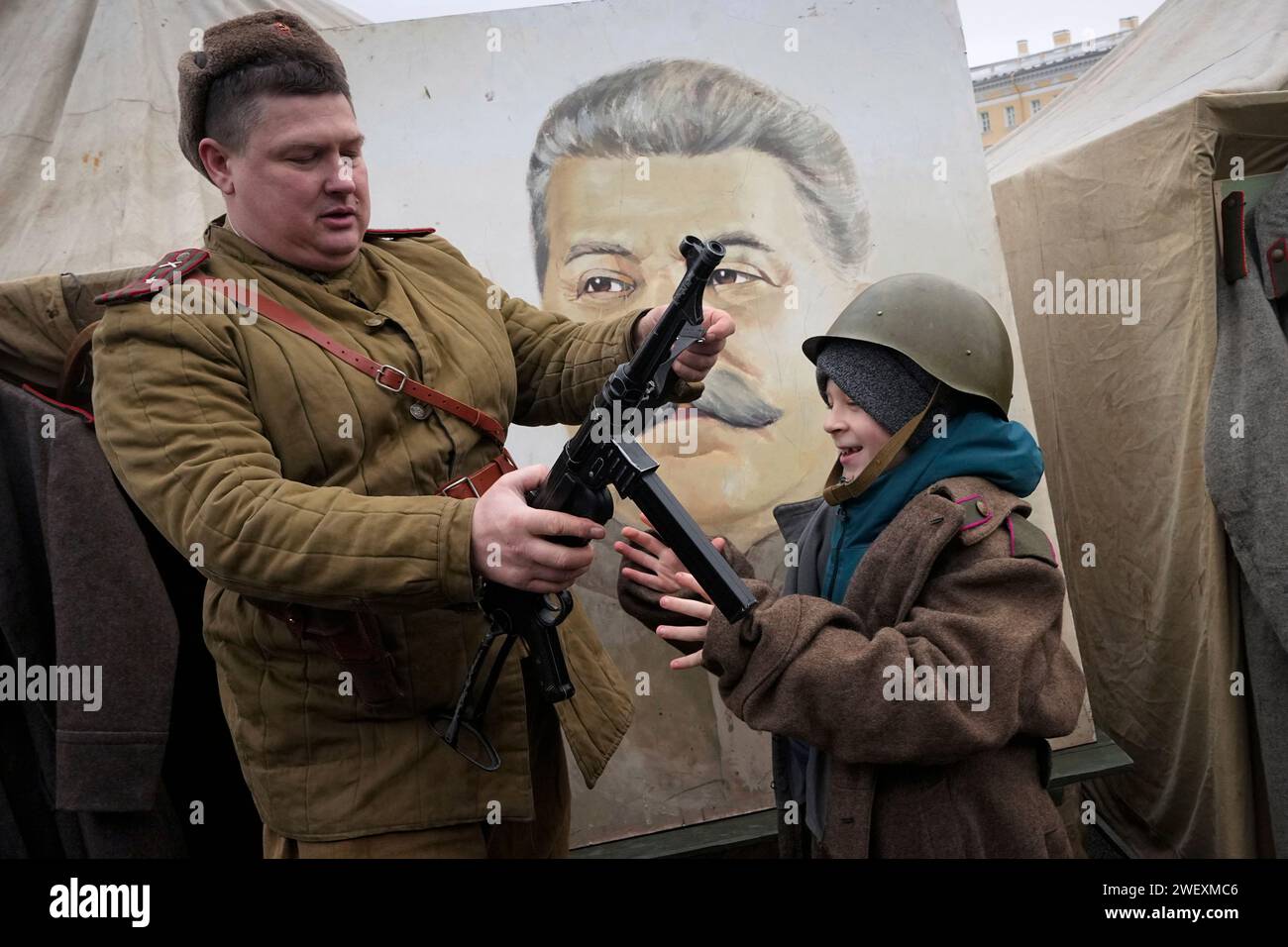 A member of a historic club wearing a World War II Soviet Army's ...