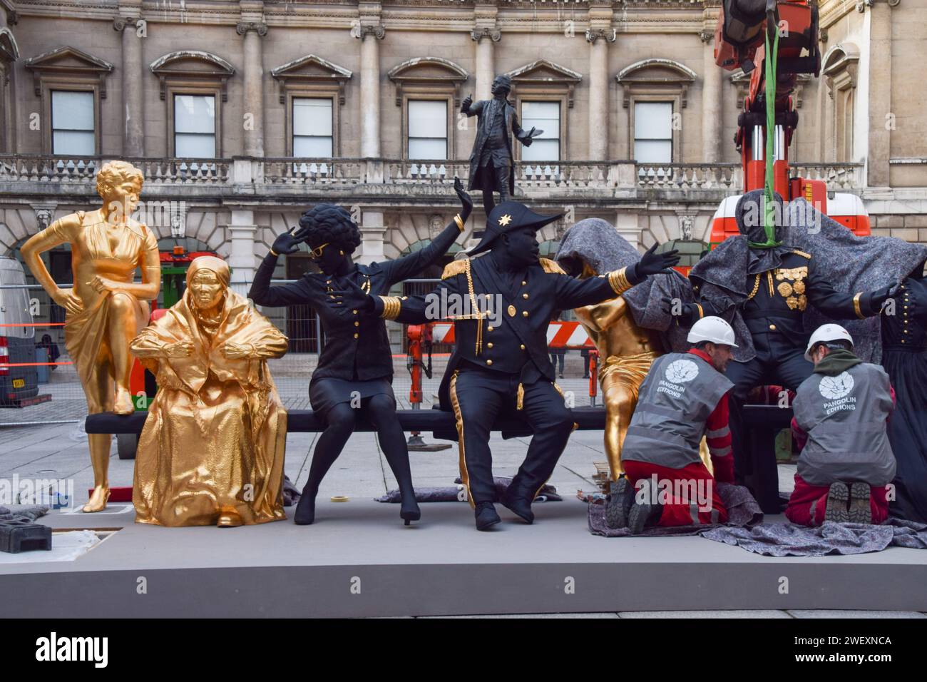 London, UK. 27th January 2024. Workers install a new artwork, entitled ...