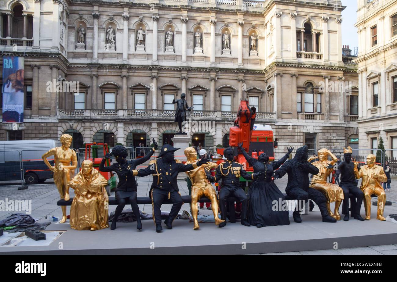 London, UK. 27th January 2024. Workers install a new artwork, entitled ...