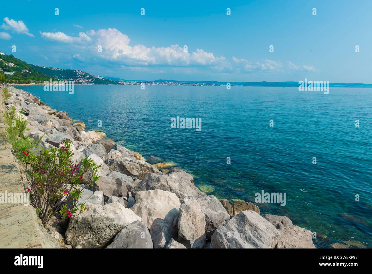 Adriatic sea coast in Trieste, Italy. Summer in Europe seaside Stock ...