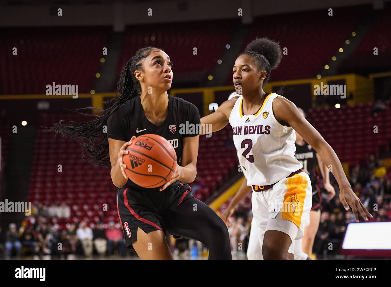 Stanford Cardinal guard Jzaniya Harriel (32) drives toward the basket ...