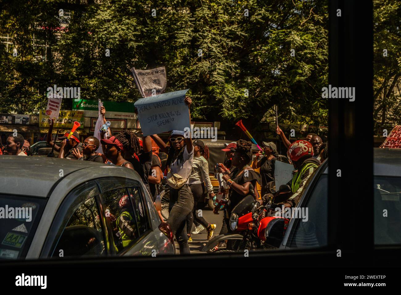 Nakuru, Kenya. 27th Jan, 2024. Protesters march while chanting slogans ...