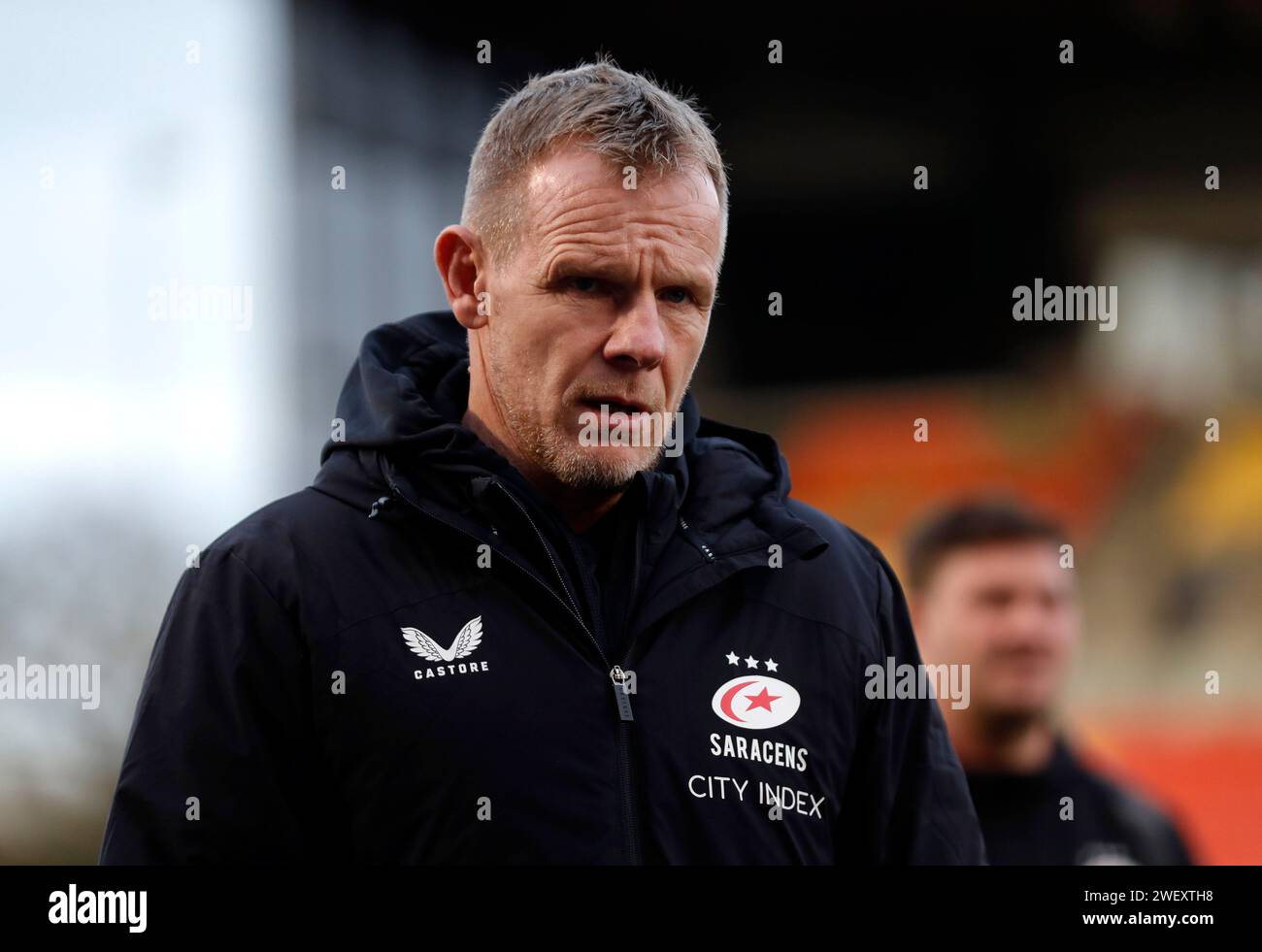 Saracen head coach Mark McCall arrives before the Gallagher Premiership ...