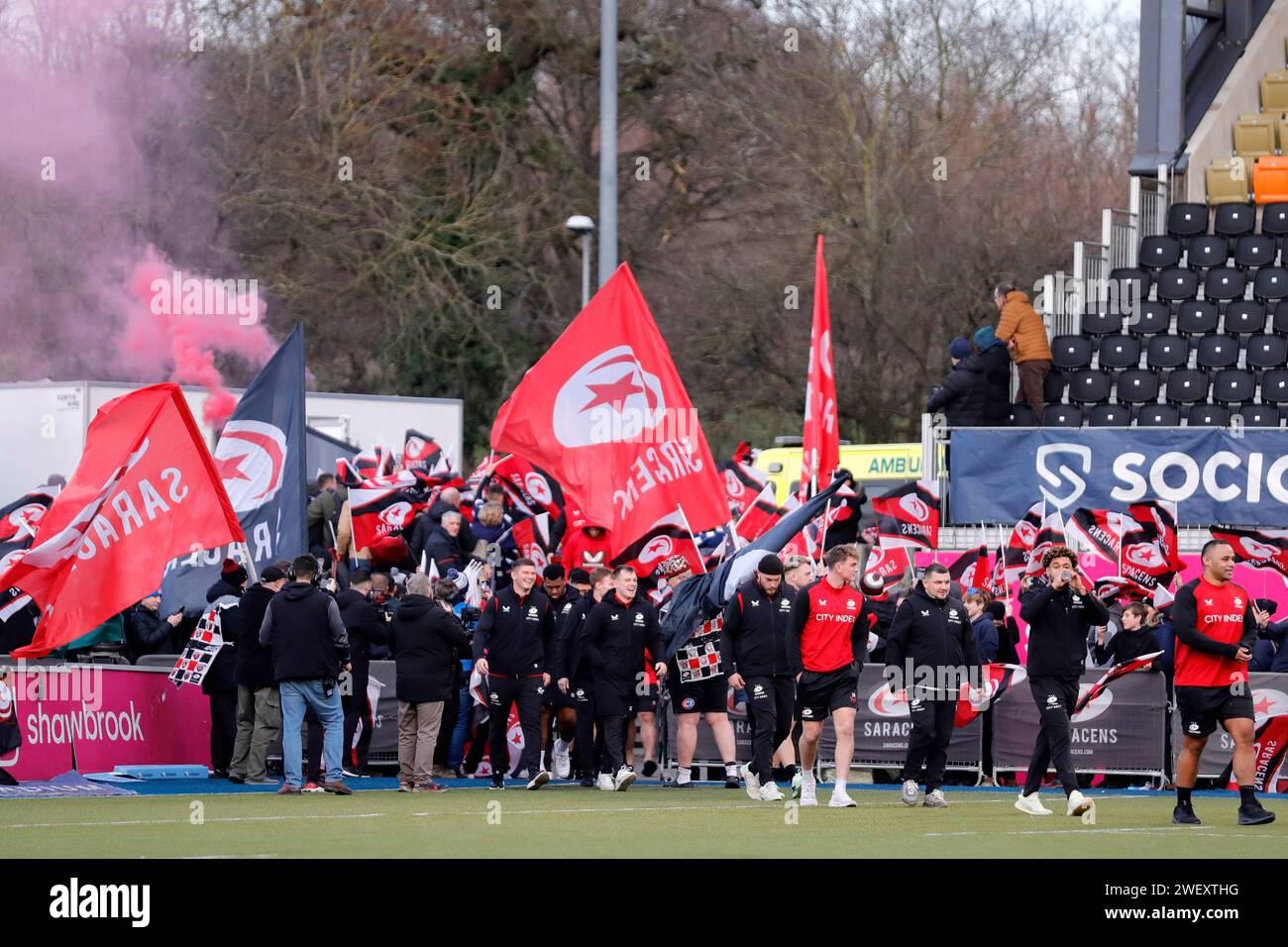 Saracens players arrive before the Gallagher Premiership match at the ...