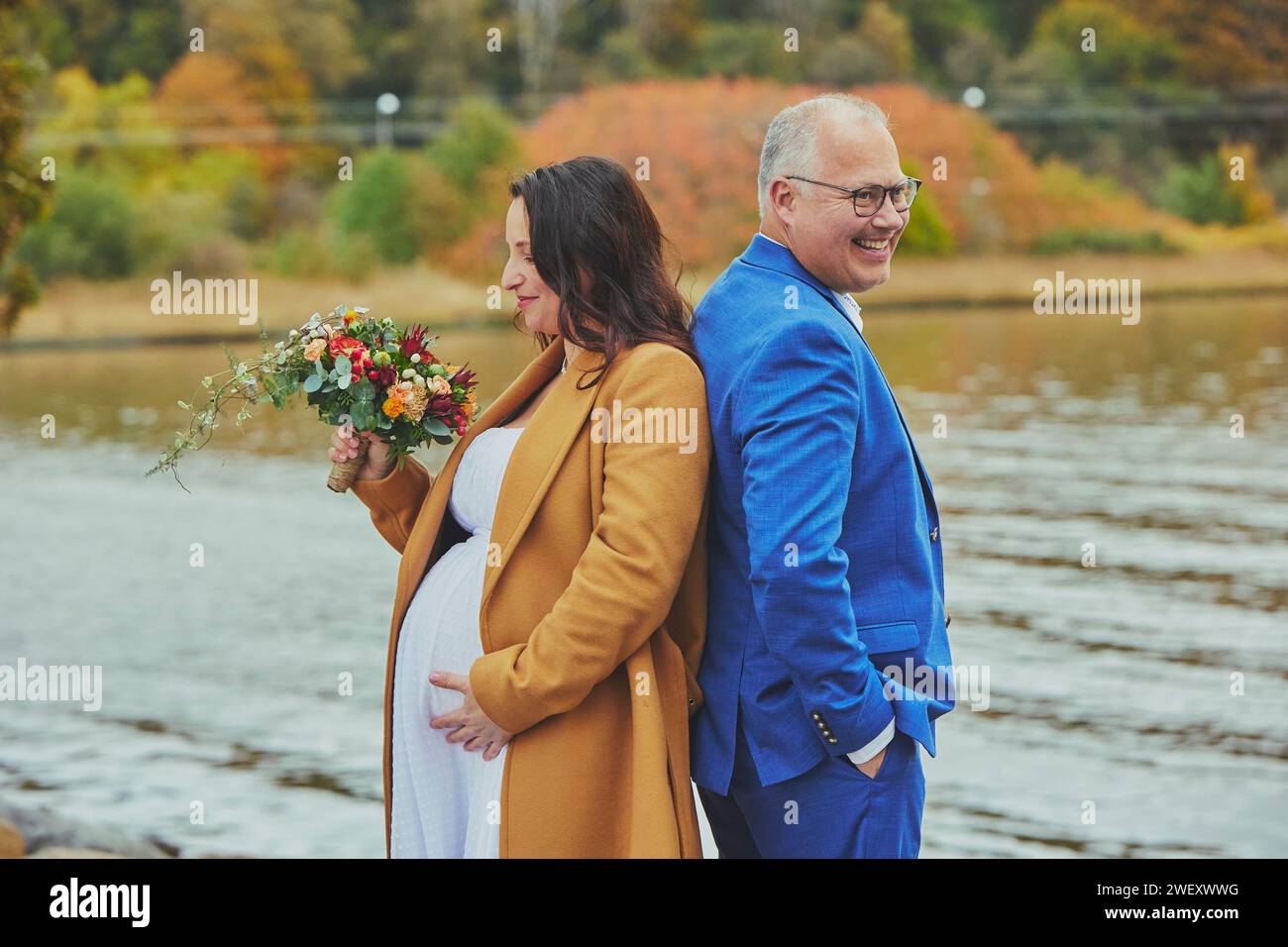 Vejle, Denmark, October 26, 2023: Couple in love walking in the park ...