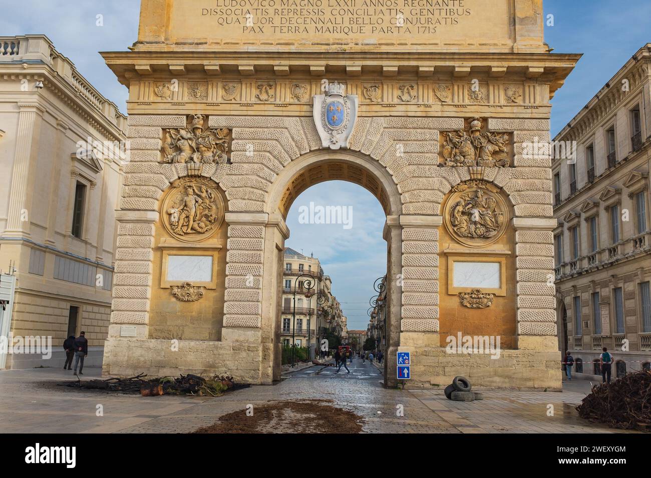 Montpellier, France, 2024. View of the rue Foch after the fires lit by ...