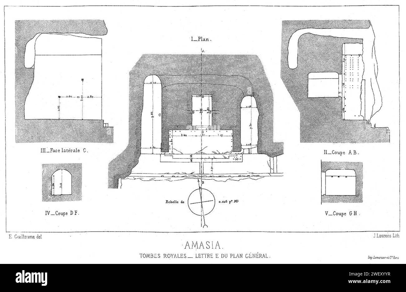 Amasya Tomb E plan and section (Perrot, Exp. arch. de la Galatie, pl ...