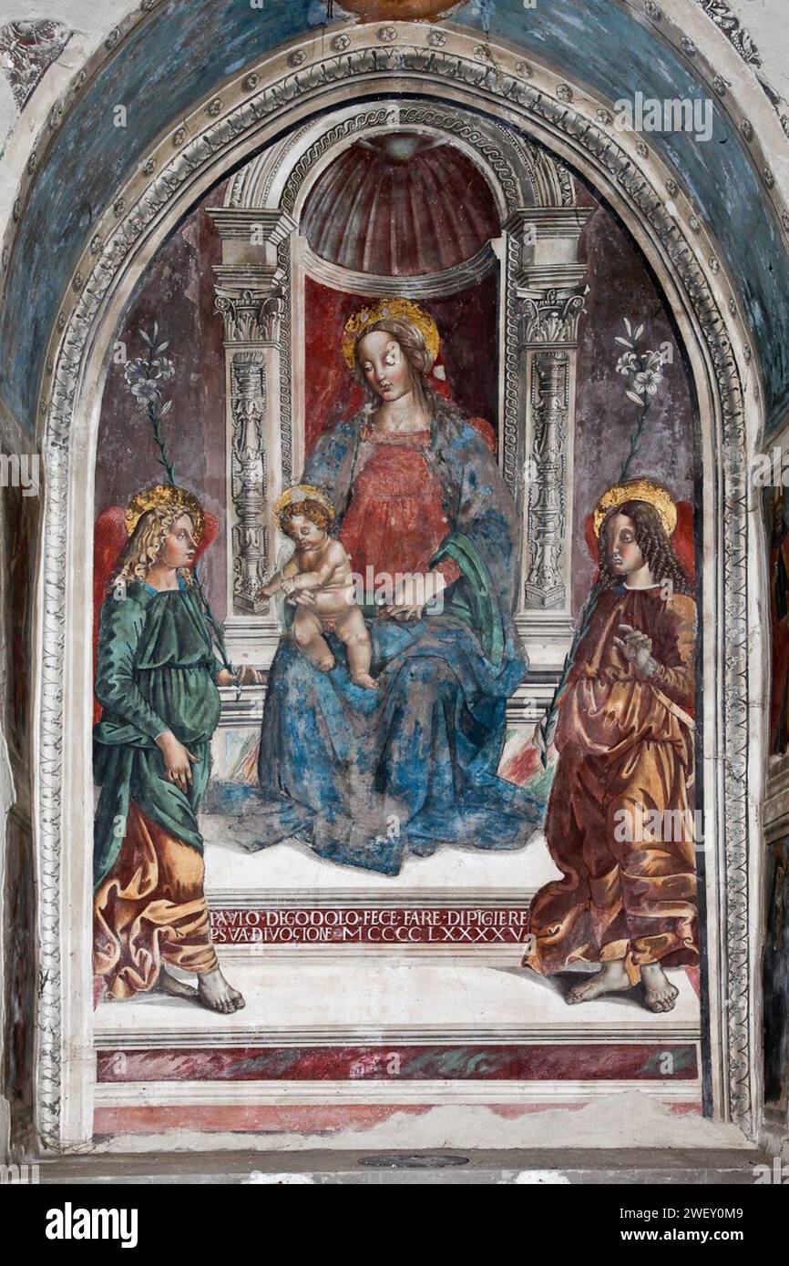 Ambito signorelliano (1495), Madonna con Gesù Bambino in trono e due ...