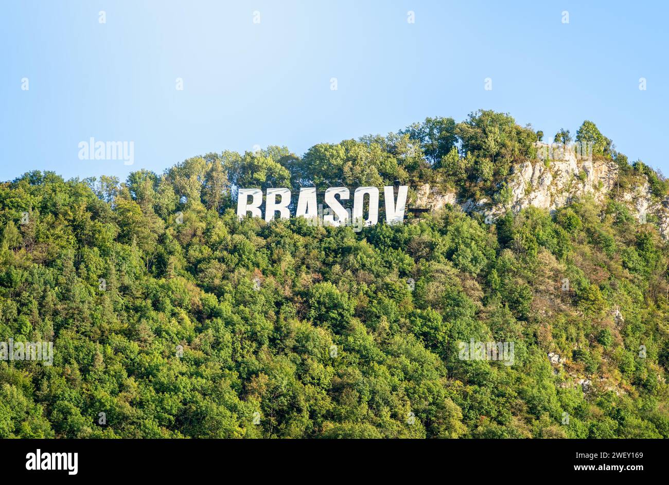 View with Brasov sign on the Tampa Mountain in Transylvania, Romania ...