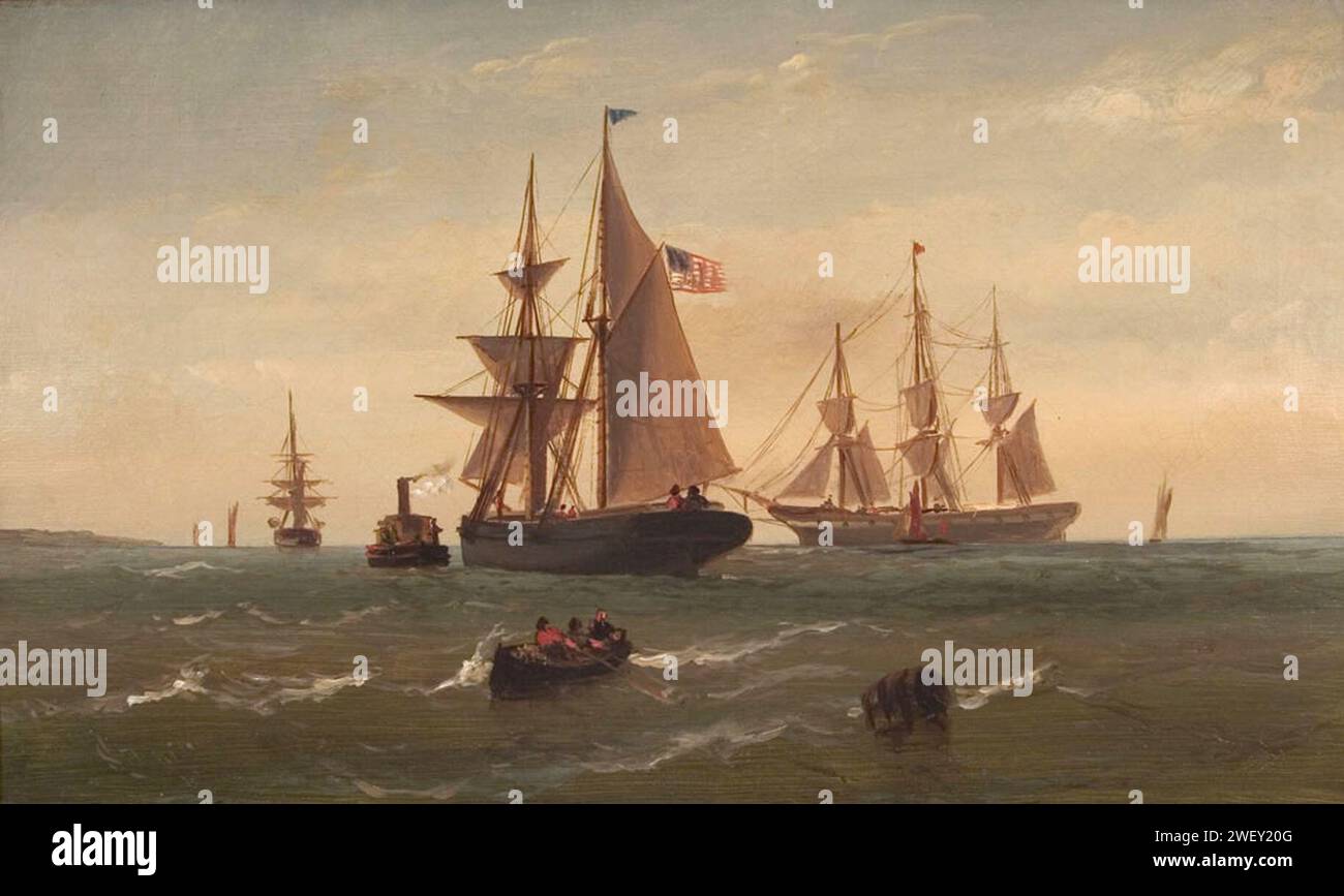 American Brigantine Picking Up a Local Pilot, by Alexander Charles ...
