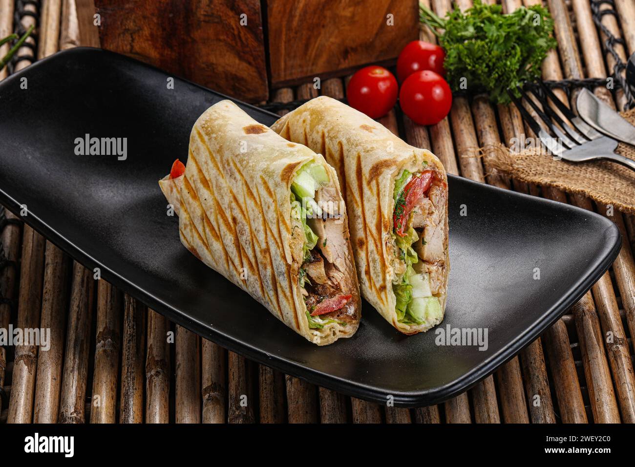 Chicken doner wrap with meat and vegetables Stock Photo - Alamy