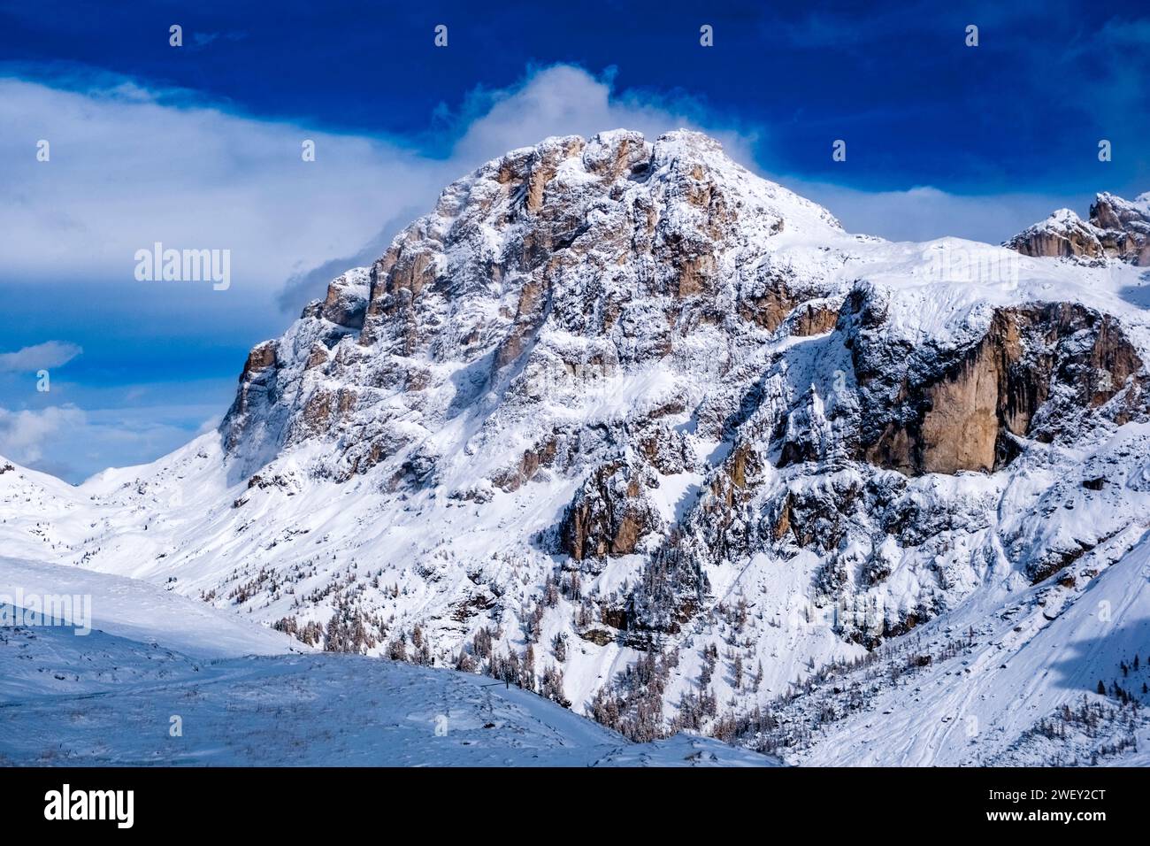 The snow-covered summit of Monte Mulaz, seen from the mountain hut ...