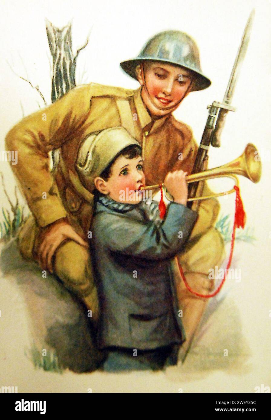American soldier with French boy with bugle, WWI (30028478755 Stock ...
