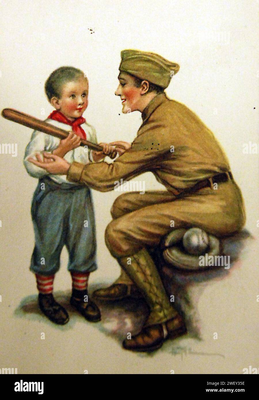 American soldier with French boy holding a baseball bat (30028477125 ...