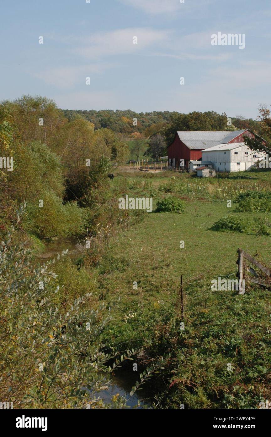 Amish Country Byway - Stream Bordering a Farm Stock Photo - Alamy