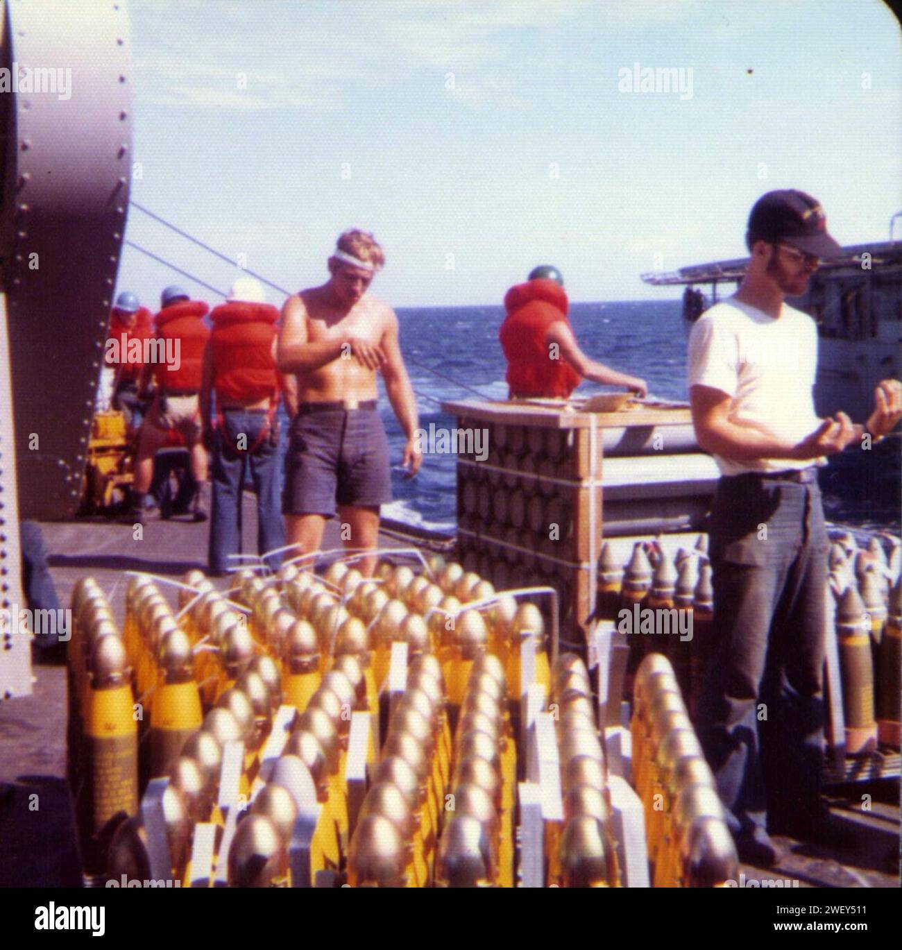 Ammunition aboard USS Hanson (DD-832) in the Gulf of Tonkin, in 1972 ...