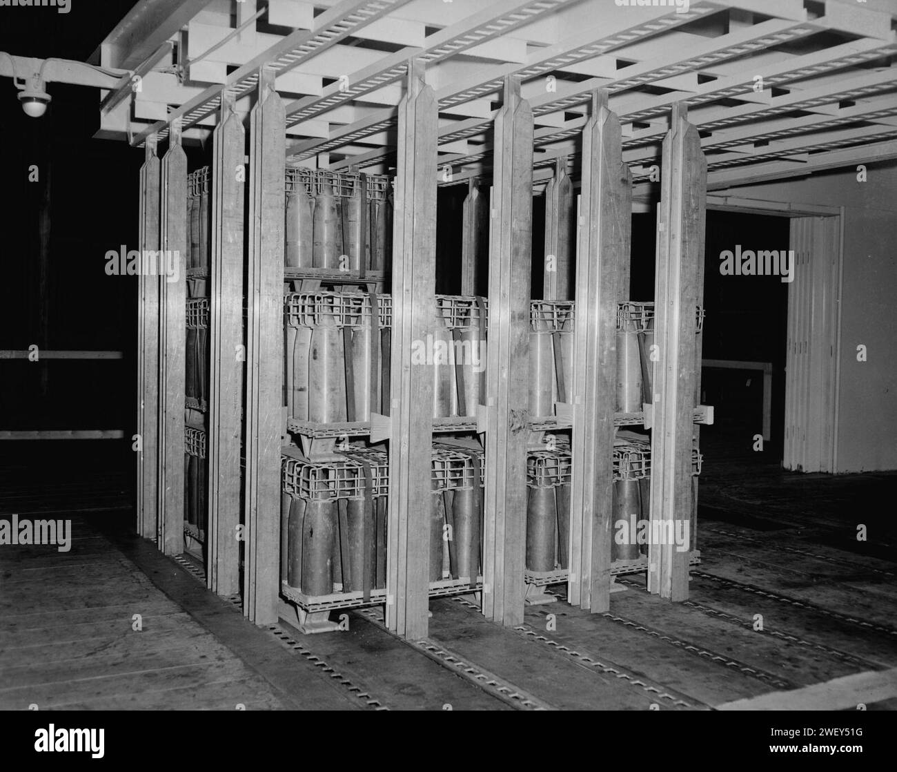 Ammunition storage aboard USS Suribachi (AE-21), circa in early 1966 ...