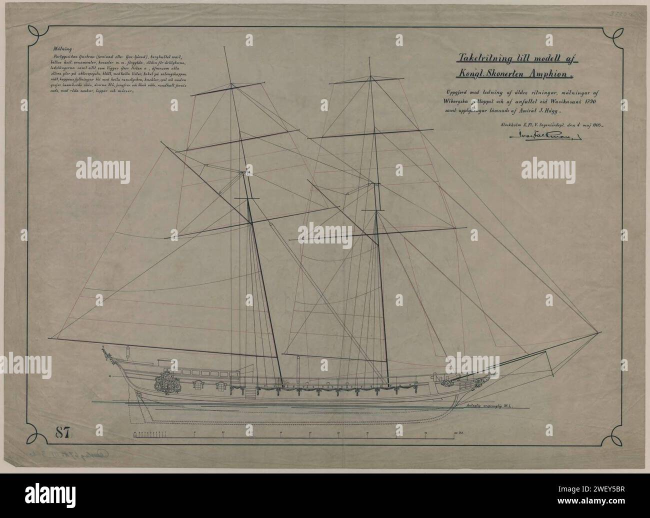 Amphion Kungl skonert, tackelritning till modell ( 1 st kopia) I ...