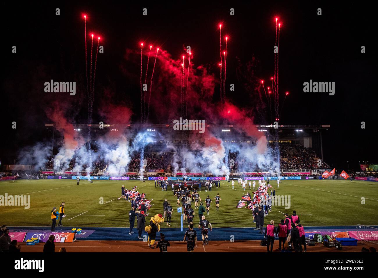 The Saracens' make their way onto the pitch during the Gallagher ...