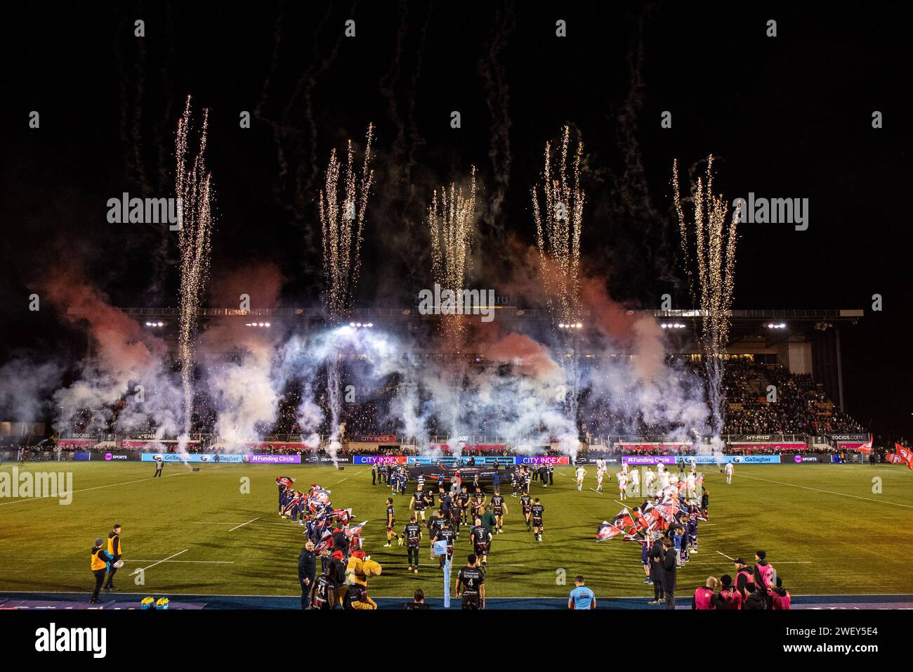 The Saracens' make their way onto the pitch during the Gallagher ...