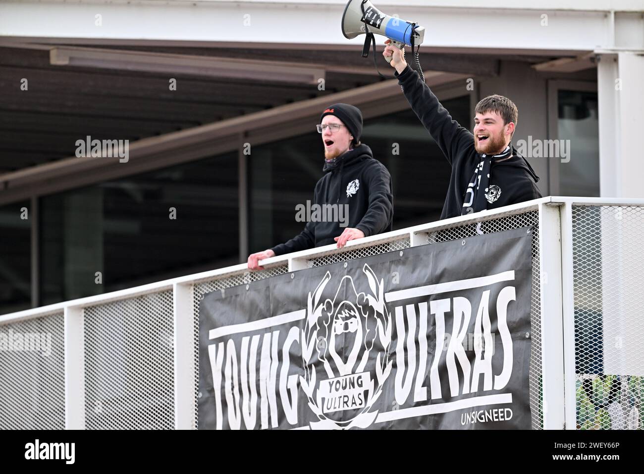 Knokke, Belgium. 27th Jan, 2024. fans and supporters of Charleroi pictured during a female ...