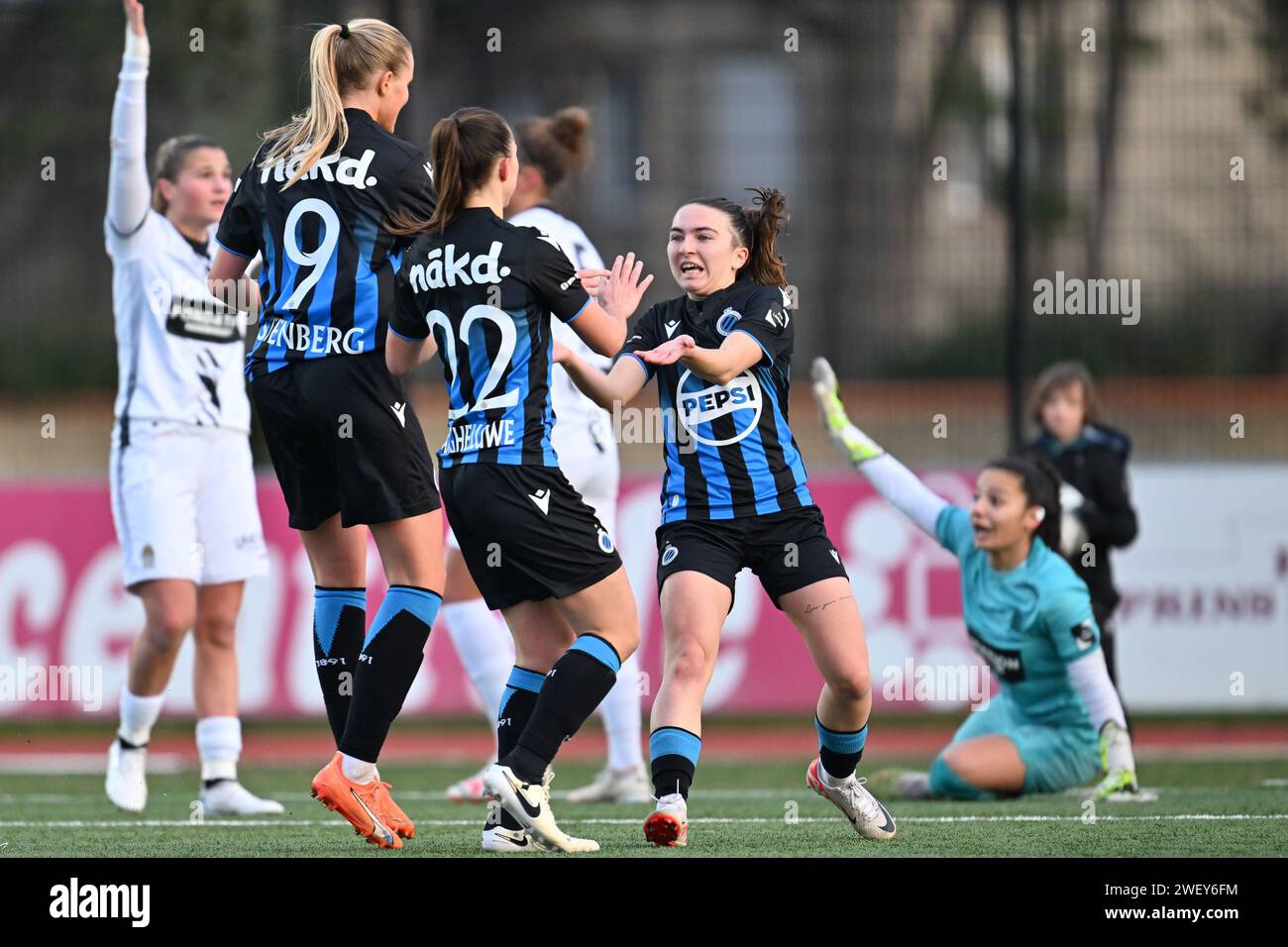 Knokke, Belgium. 27th Jan, 2024. Angel Kerkhove (13) of Club YLA pictured celebrating after ...