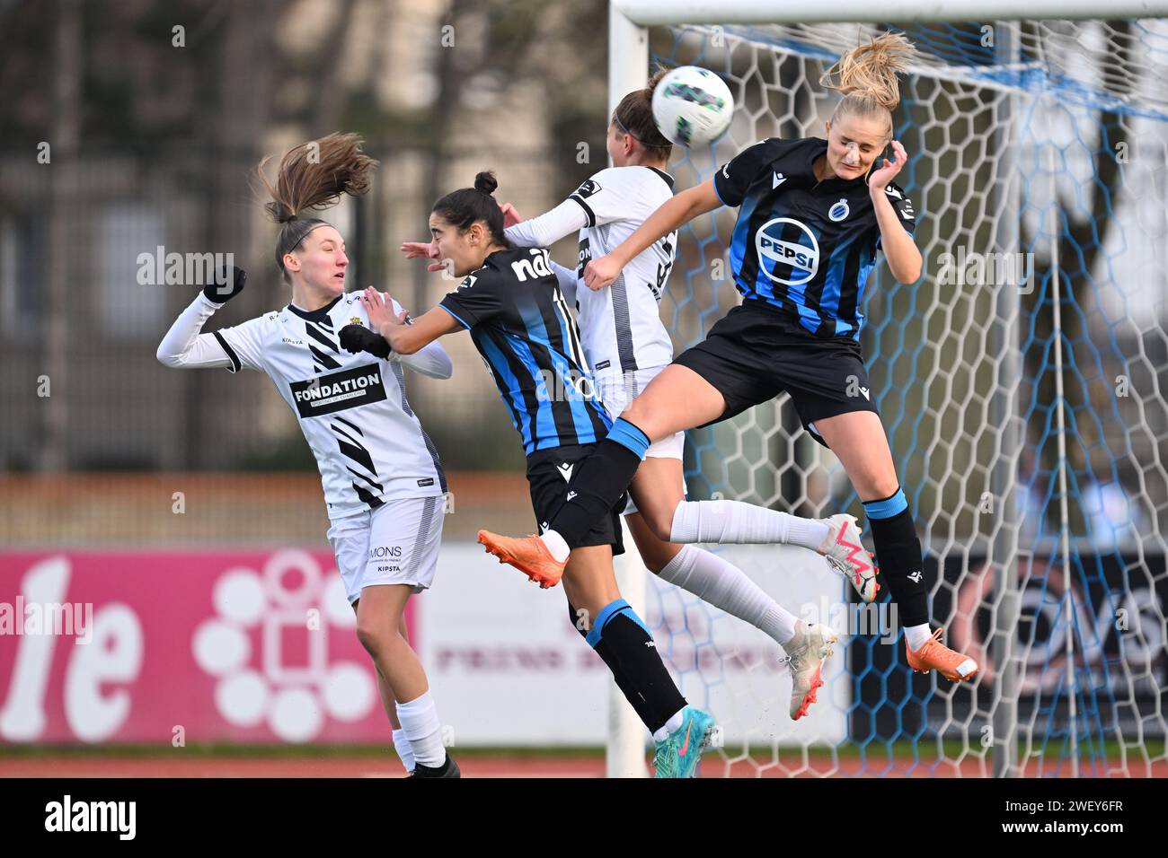 Knokke, Belgium. 27th Jan, 2024. Perrine Balant (9) of Charleroi, Rania Boutiebi (11) of Club ...