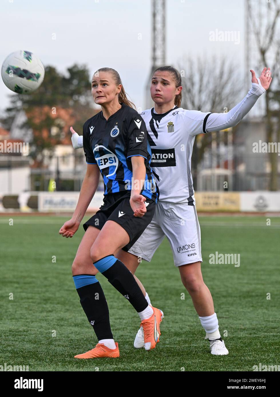 Knokke, Belgium. 27th Jan, 2024. Hanna Stenberg (9) of Club YLA pictured fighting for the ball ...