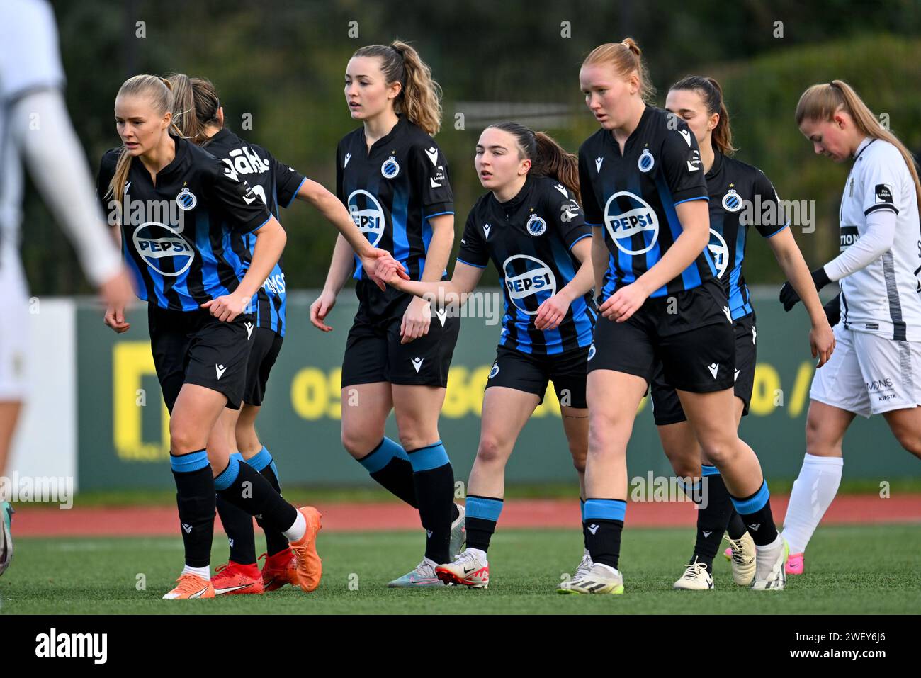 Knokke, Belgium. 27th Jan, 2024. Angel Kerkhove (13) of Club YLA pictured celebrating with ...