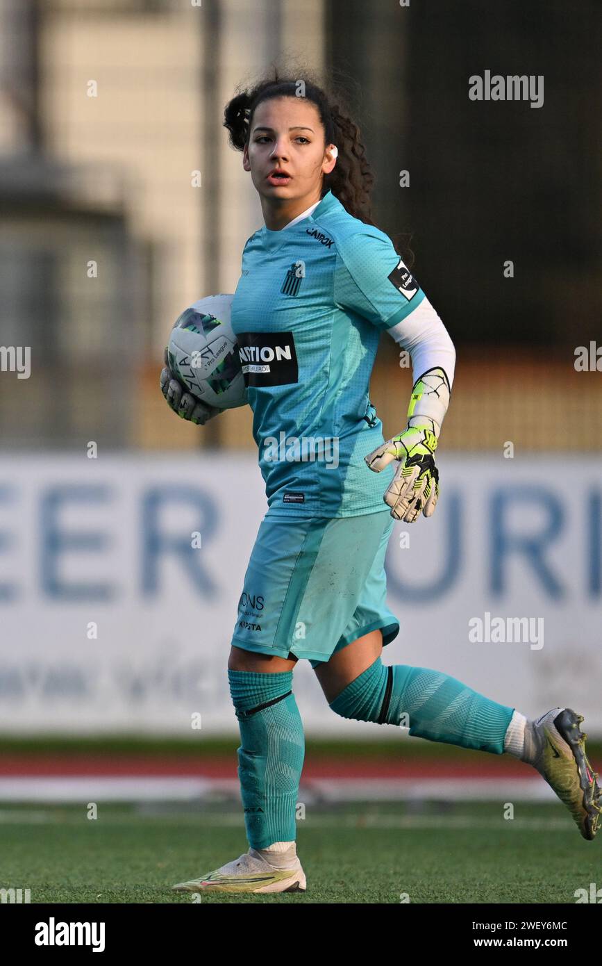 Knokke, Belgium. 27th Jan, 2024. goalkeeper Selenay Dogan (66) of Charleroi pictured during a ...