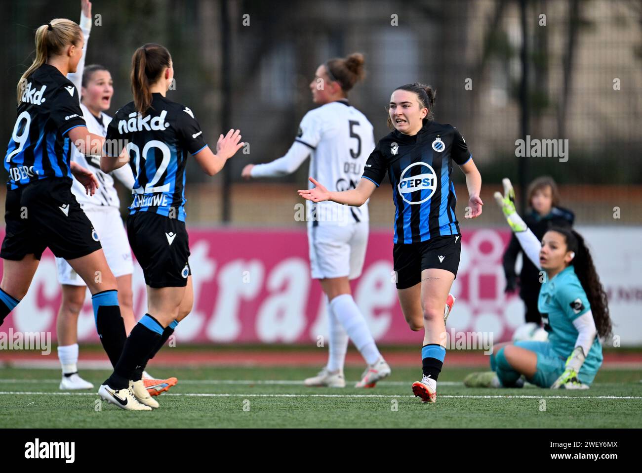 Knokke, Belgium. 27th Jan, 2024. Angel Kerkhove (13) of Club YLA pictured celebrating after ...