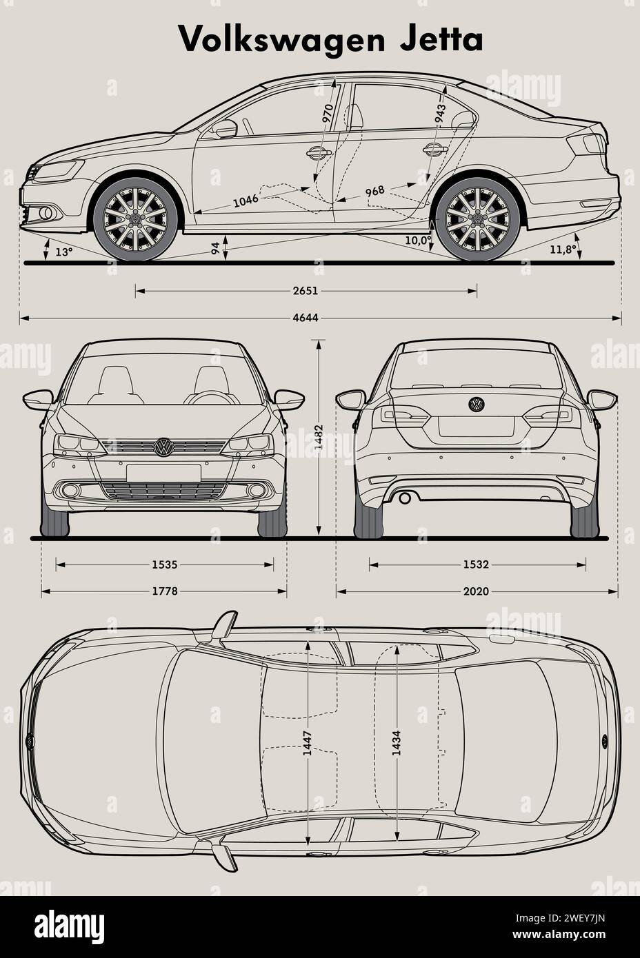 2012 VW Jetta car blueprint Stock Vector Image & Art - Alamy
