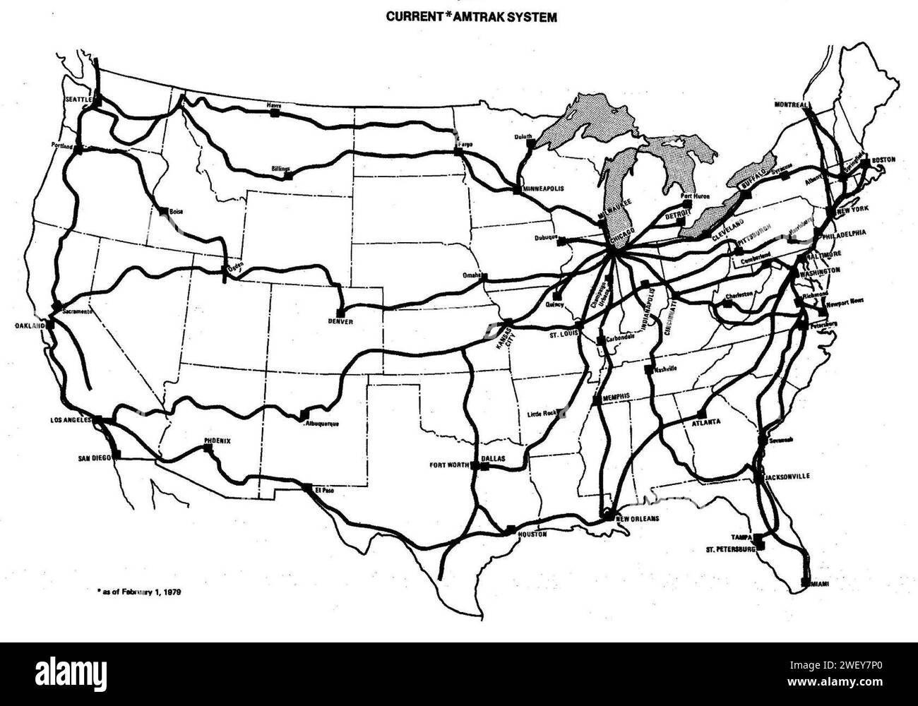 Amtrak system map February 1, 1979 Stock Photo - Alamy
