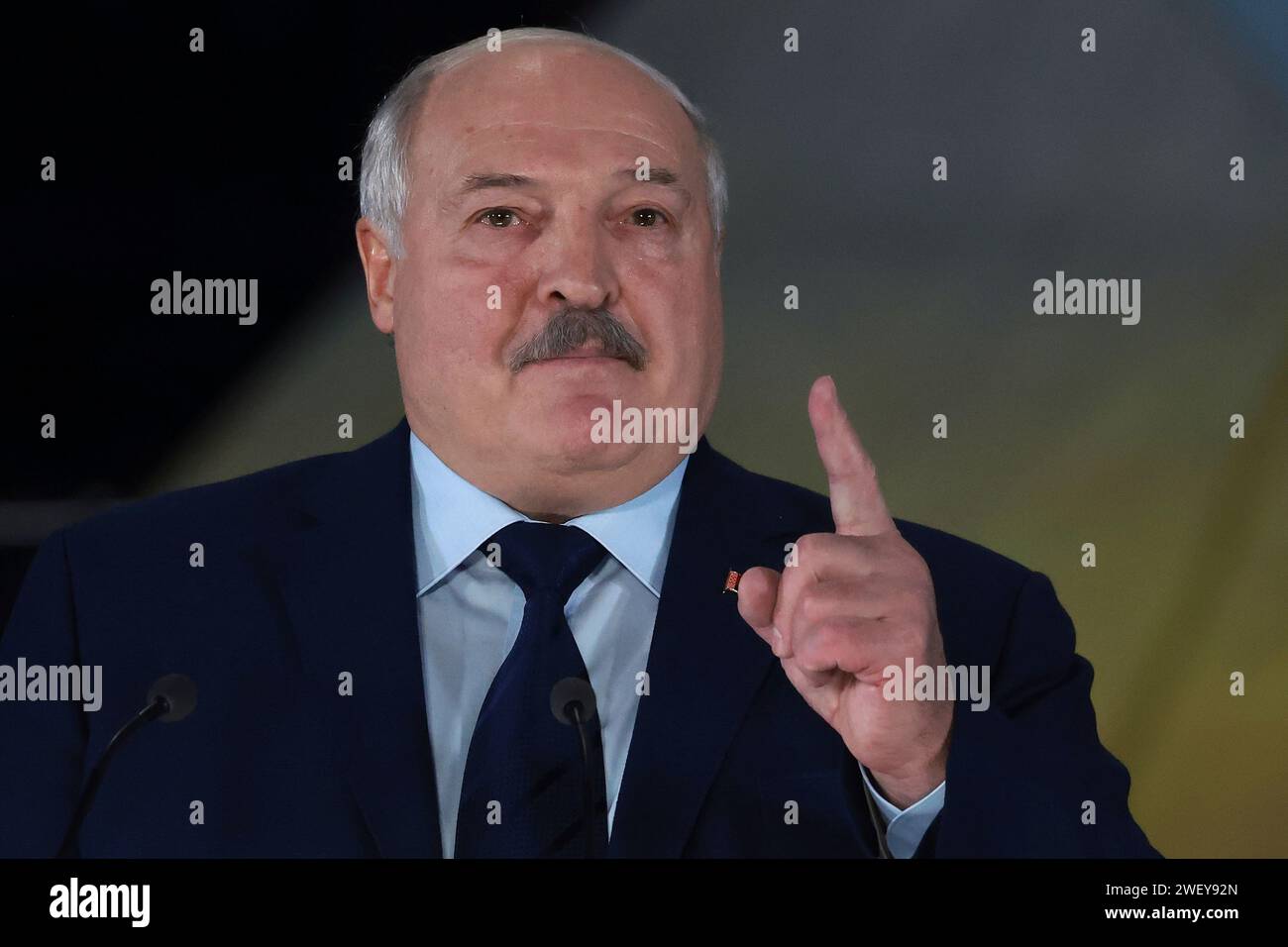 Belarusian President Alexander Lukashenko gestures while speaking at a ...