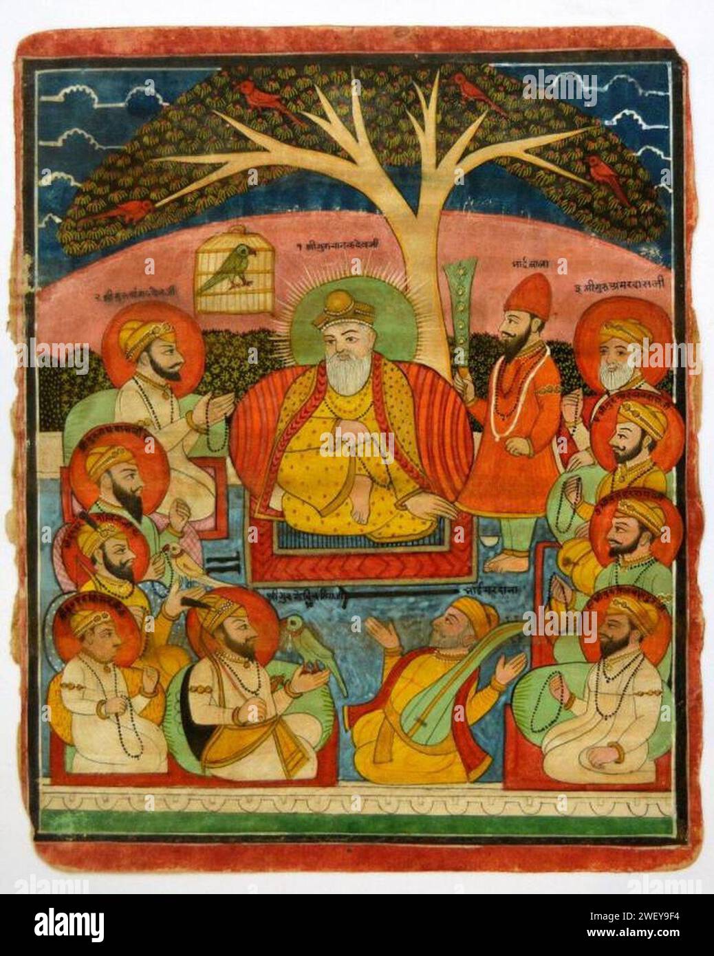 An Indian miniature painting depicting ten gurus Stock Photo - Alamy