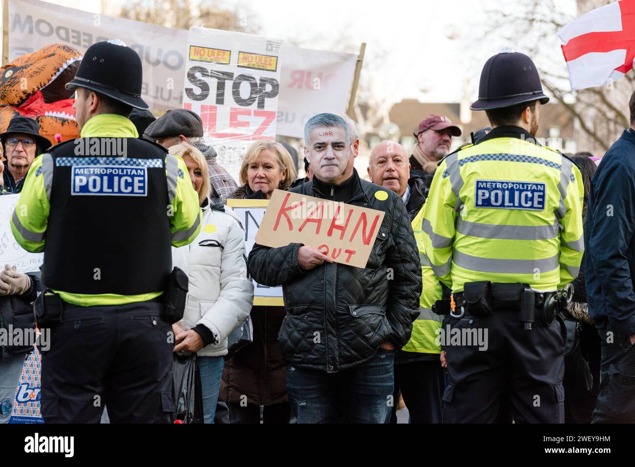 London, UK. 27 January 2024. Protest against the extension of the Ultra ...