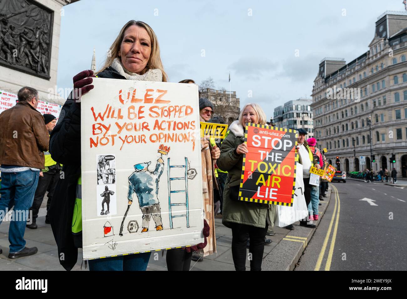 London, UK. 27 January 2024. Protest against the extension of the Ultra ...
