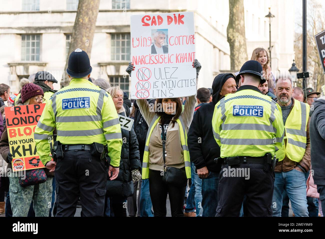 London, UK. 27 January 2024. Protest against the extension of the Ultra ...