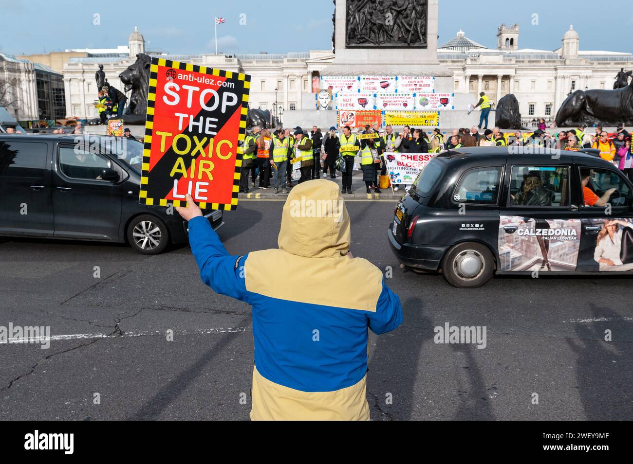 London, UK. 27 January 2024. Protest against the extension of the Ultra ...