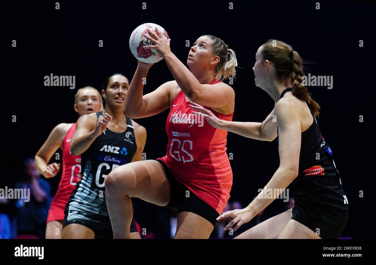 England's Eleanor Cardwell shoots at goal during the 2024 Vitality ...