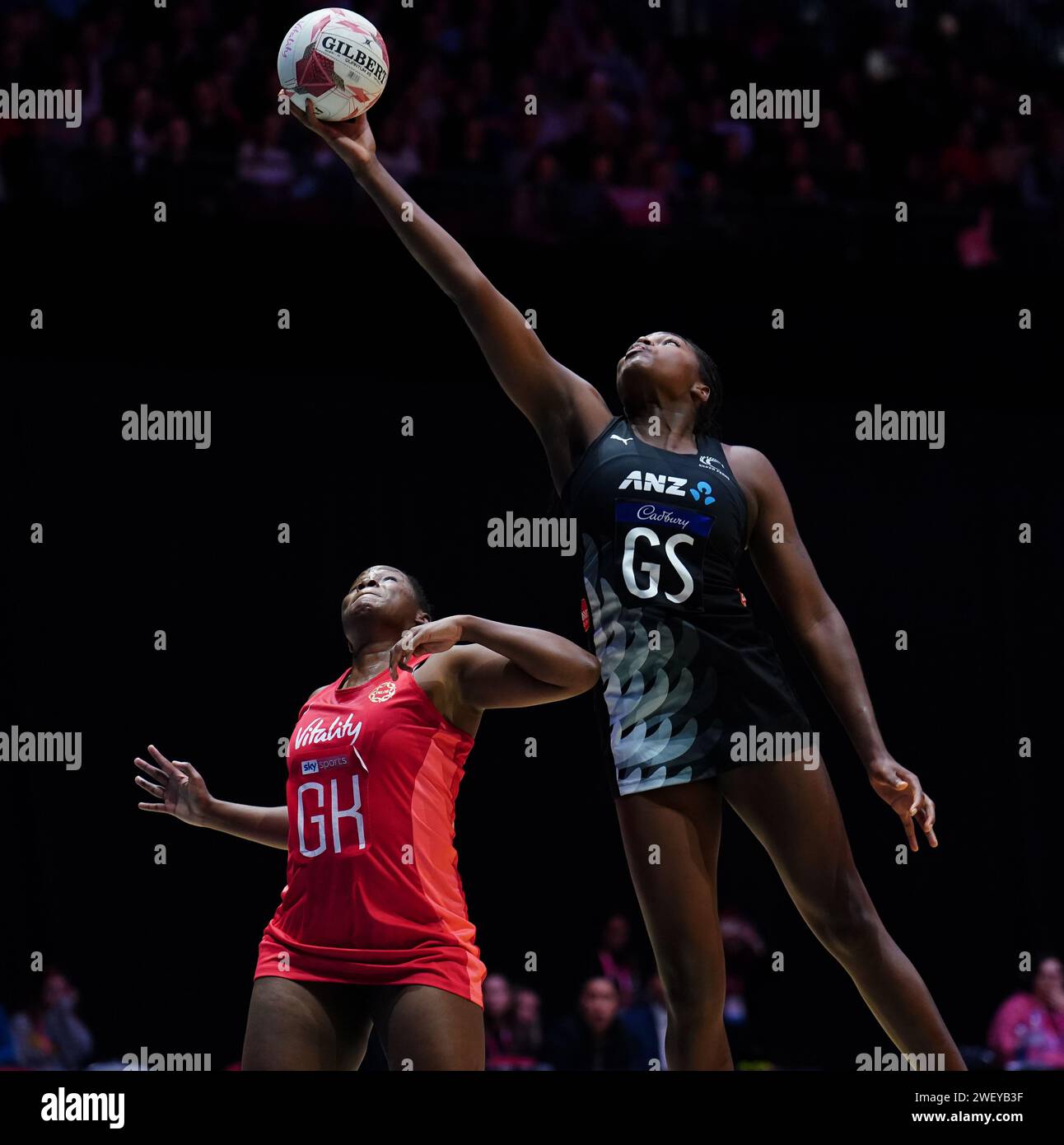 New Zealand's Grace Nweke and England's Razia Quashie during the 2024 ...