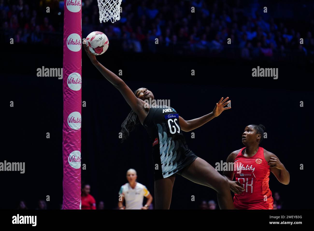 New Zealand's Grace Nweke and England's Razia Quashie during the 2024 ...