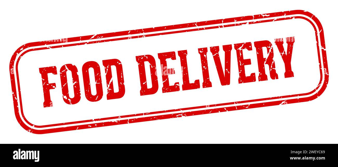 food delivery stamp. food delivery rectangular stamp isolated on white ...