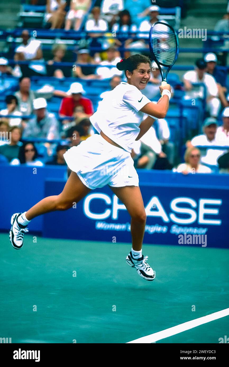 Monica Seles (USA) competing at the 1996 US Open Tennis Stock Photo - Alamy