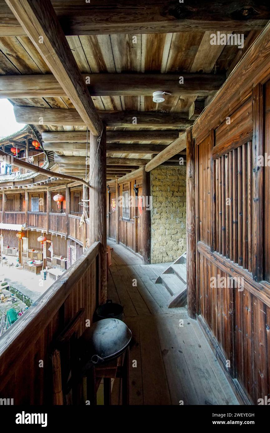 Vernacular Tulou buildings made of rammed earth and timber in Hekeng ...