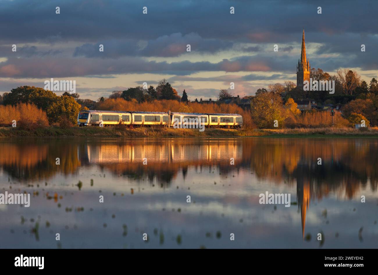 Chiltern Railways Class 168 Clubman Train Reflected In The Flooded